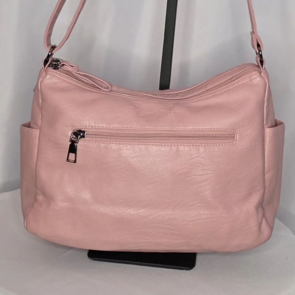 Bags | Blush Pink Faux Leather Shoulder Bag Minimalist Zip Top Purse ...